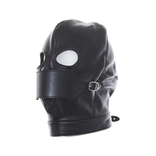 Capucha ajustable con ojos abiertos de cuero sintético - La Trastienda BDSM